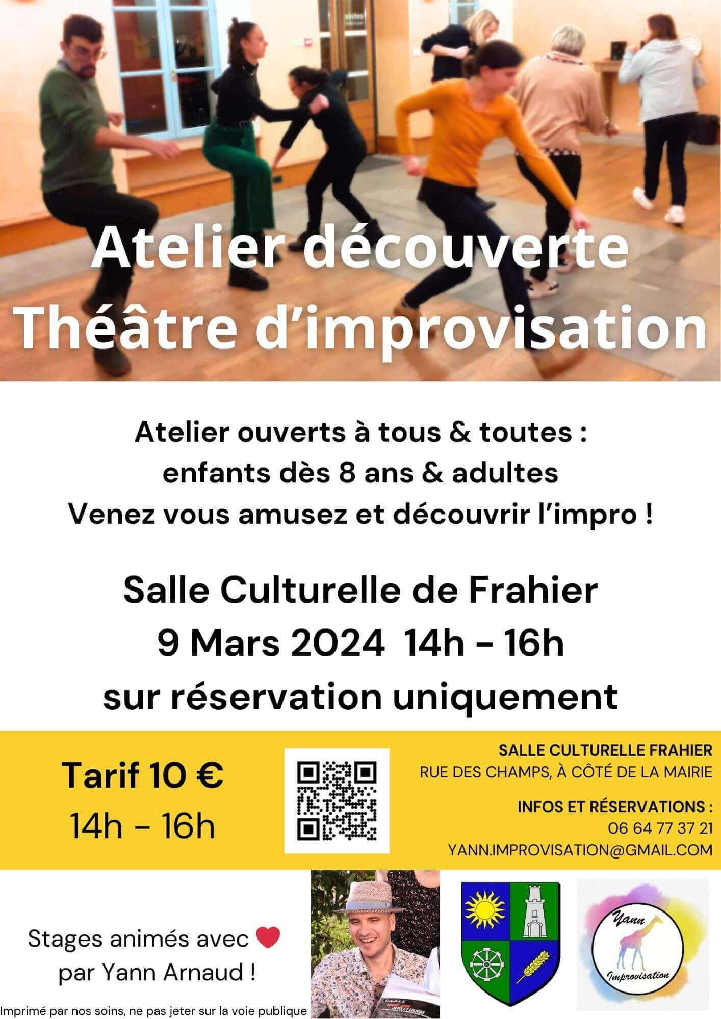 Stage et spectacle théâtre d'improvisation - Yann Improvisation